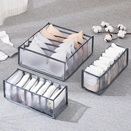 Set 3 organizatoare lenjerie intima pliabile, cutii compartimentate ...