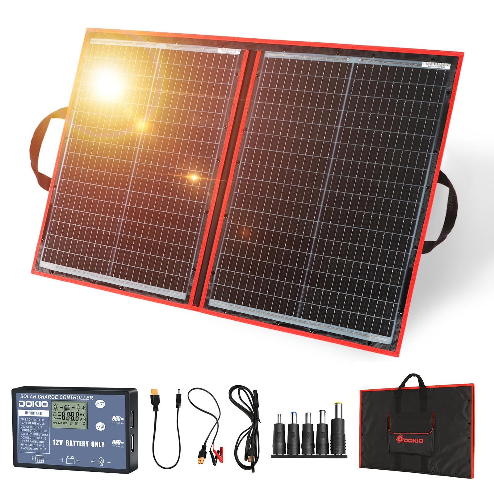 Panou solar pliabil Dokio 100W monocristalin portabil 54x50x2.4cm - eMAG.ro