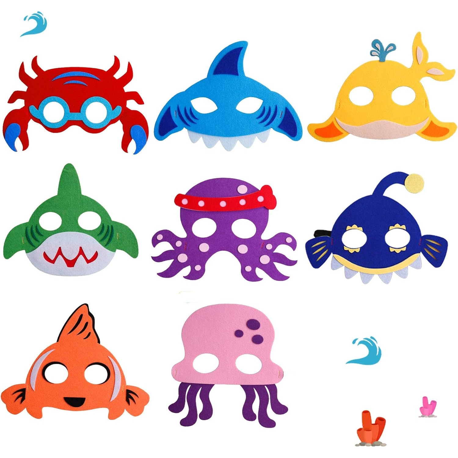 Set 8 masti cu animale marine pentru copii, fetru, multicolor - eMAG.ro