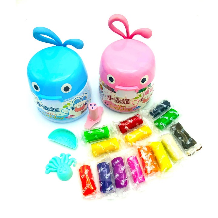 Set plastilina colorata ECOR pentru copii cu cutie balena si accesorii ...