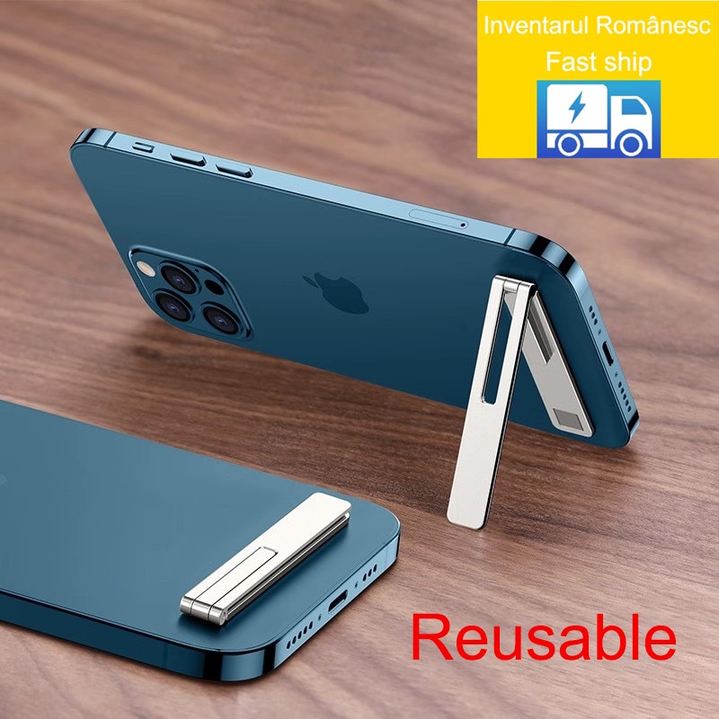 Suport Telefon din Aliaj de Aluminiu,, Pliabil, Magnetic, Cu Adeziv 3M ...