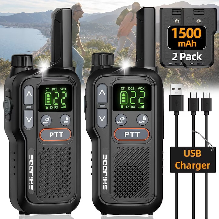 Set 2x Statie Radio Portabila Emisie Receptie, Walkie Talkie, SHIJOOE®，Baterie reincarcabila ...