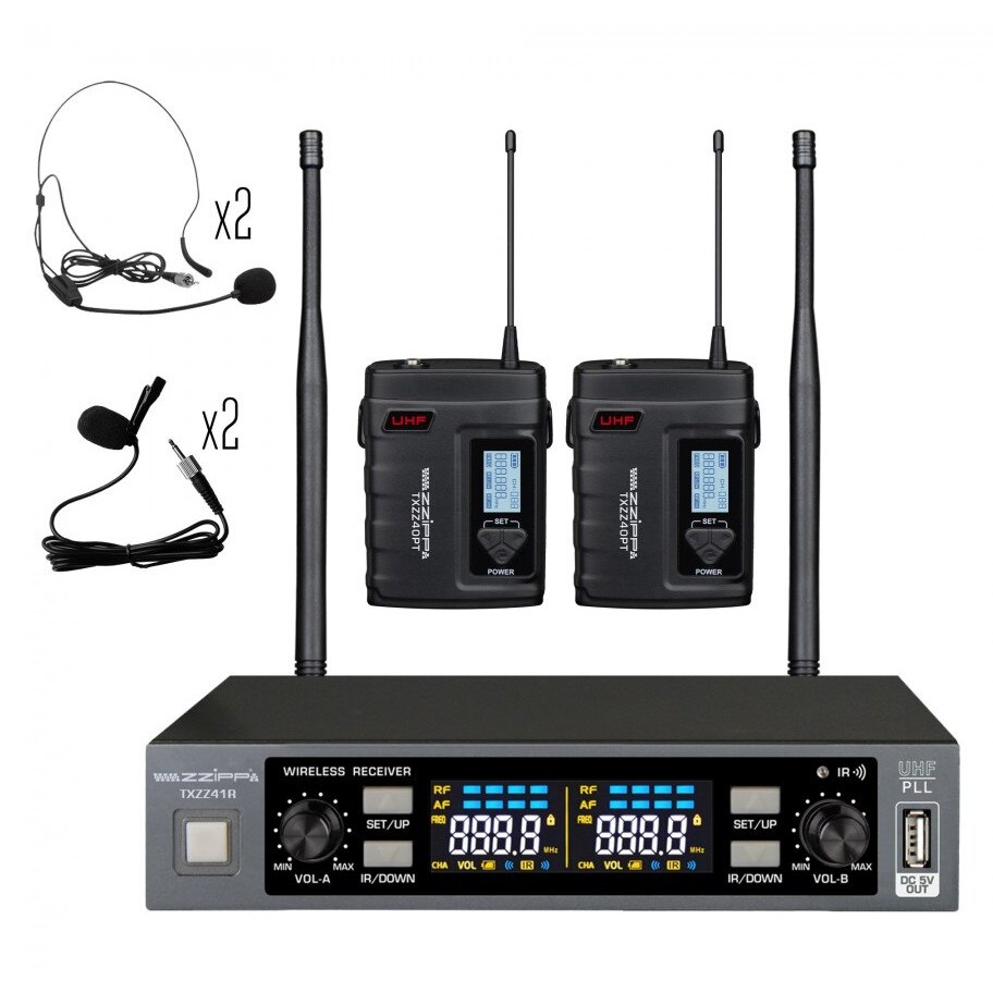 Set microfon wireless ZZIPP TXZZ416, 2 canale, 2 microfoane lavaliera ...