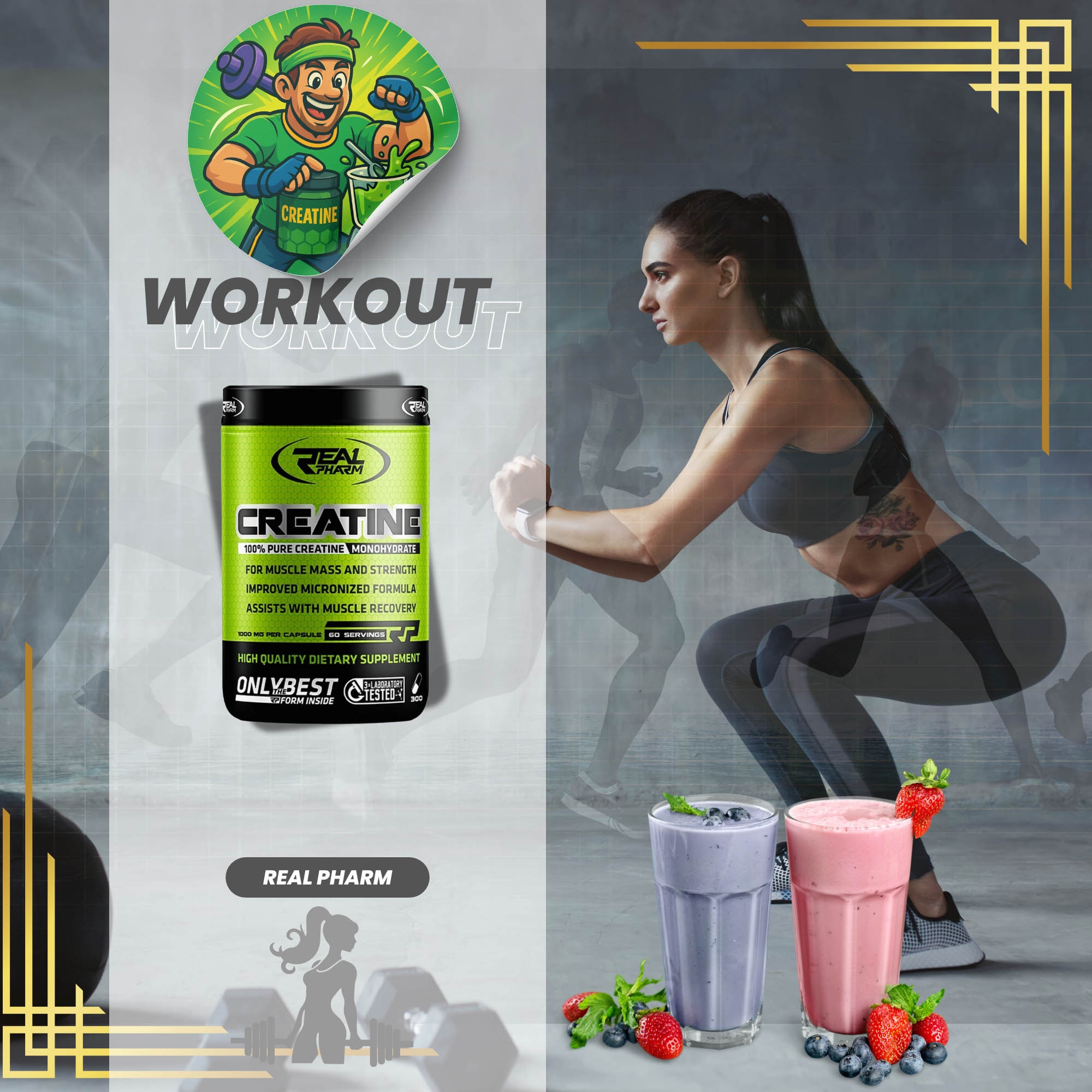 Creatina Monohidrat Real Pharm 300 Capsule – Forta, Energie si Masa ...