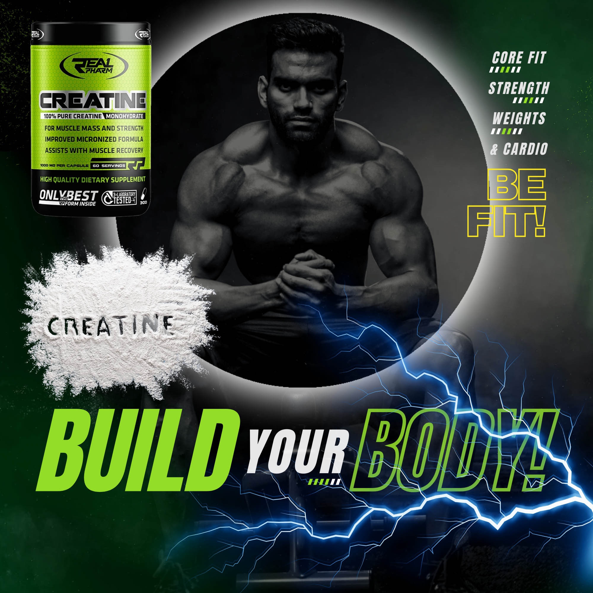 Creatina Monohidrat Real Pharm 300 Capsule – Forta, Energie si Masa ...