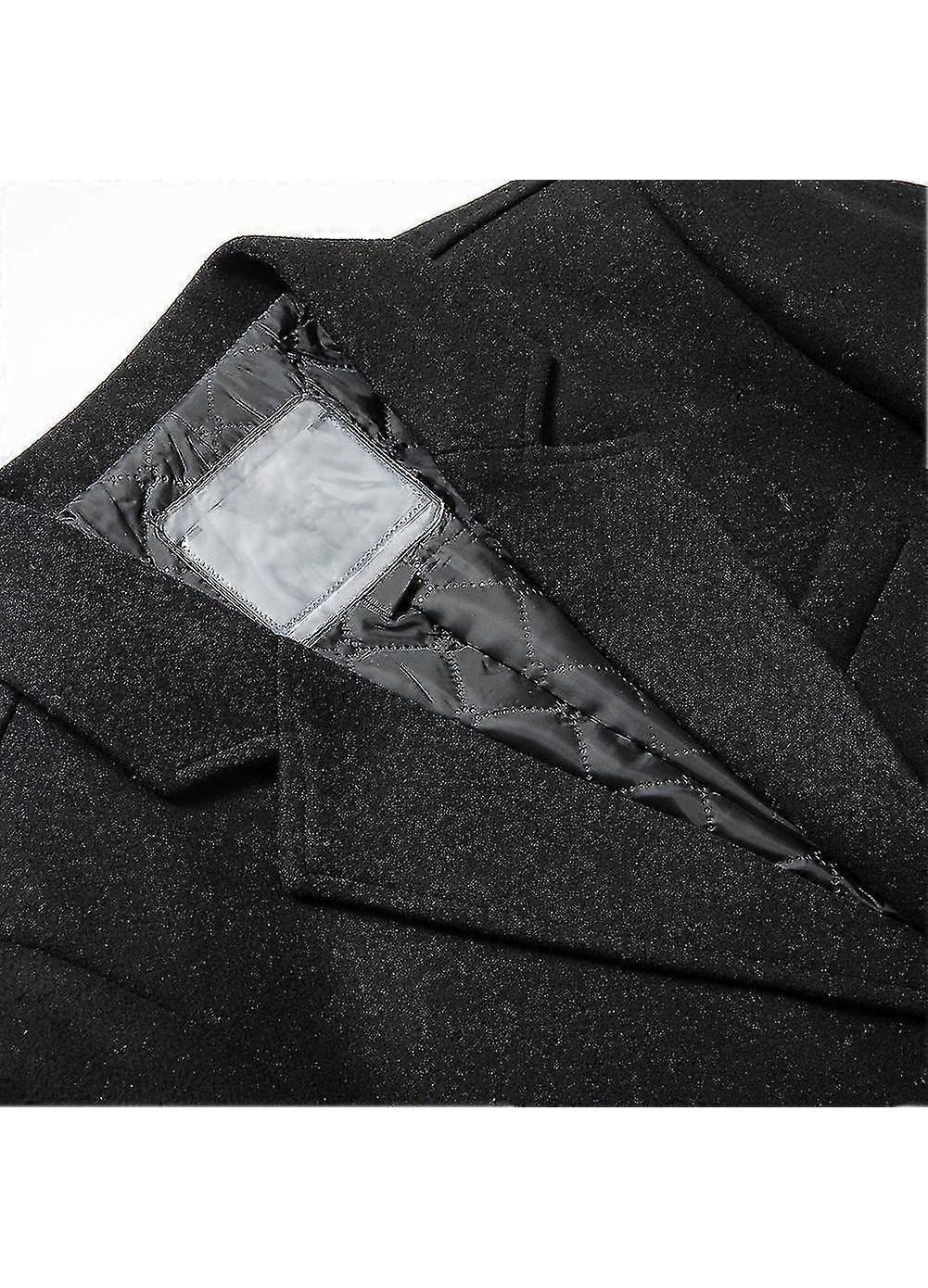 Palton barbat, trench lung, negru, lana si poliester, design elegant cu ...