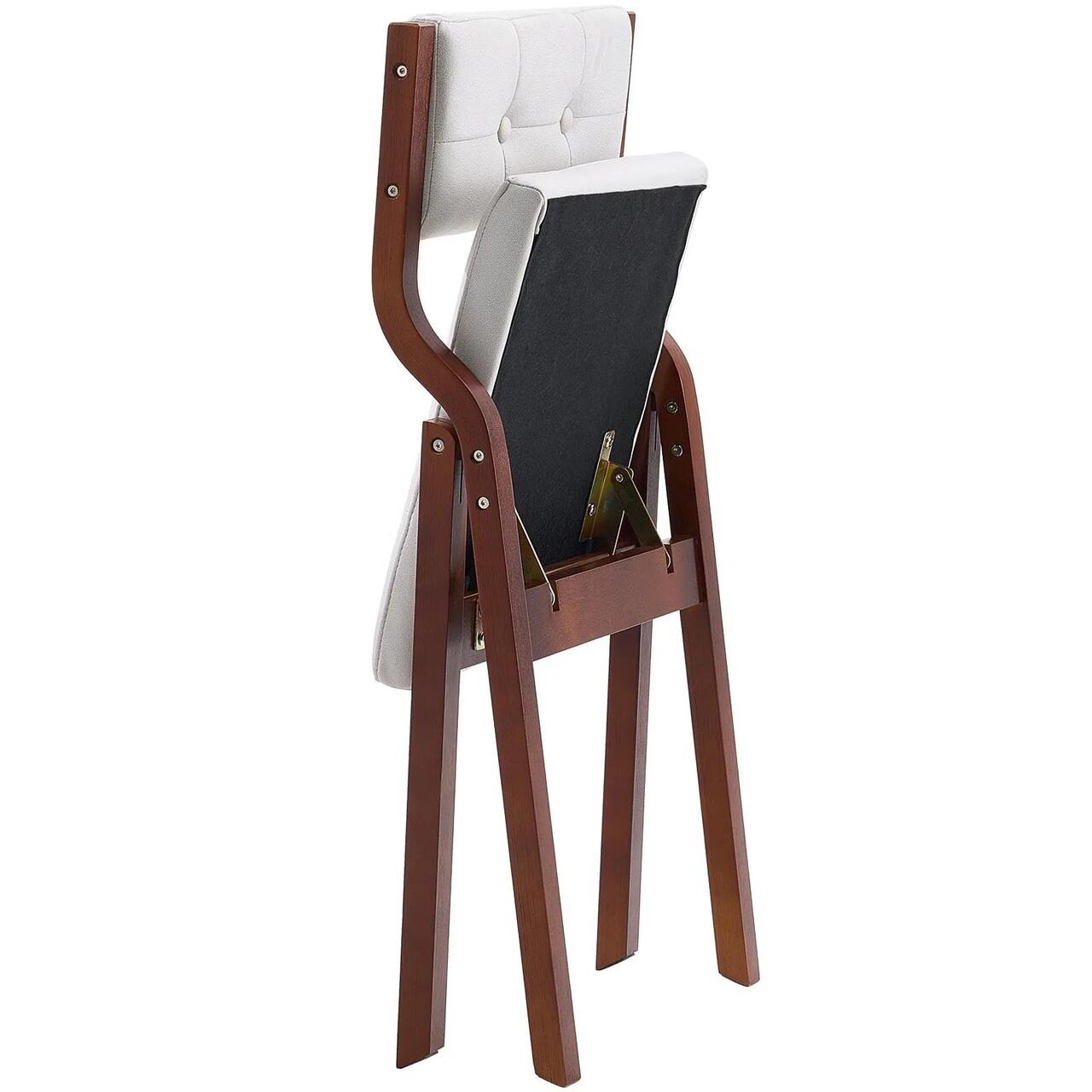 Set 4 scaune pliabile, Lemn natural, Tapitate, Burete, Maro inchis/Alb ...