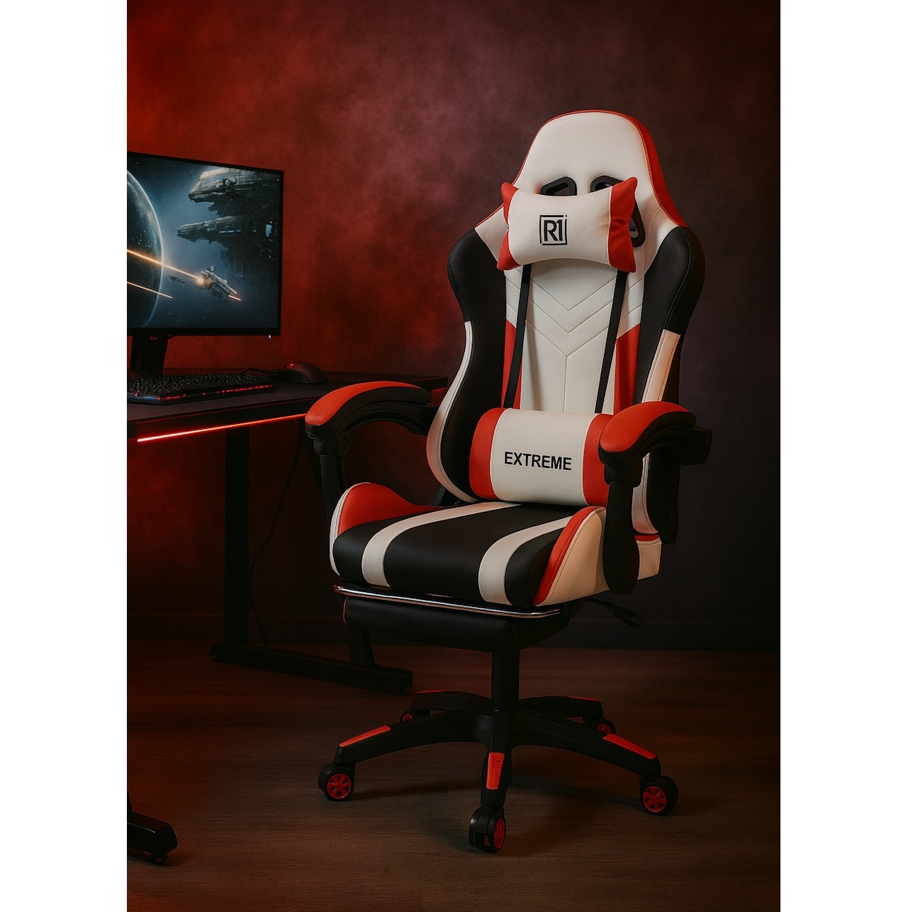 EXTREME R1 Red Gamer Szék Lábbal - eMAG.hu