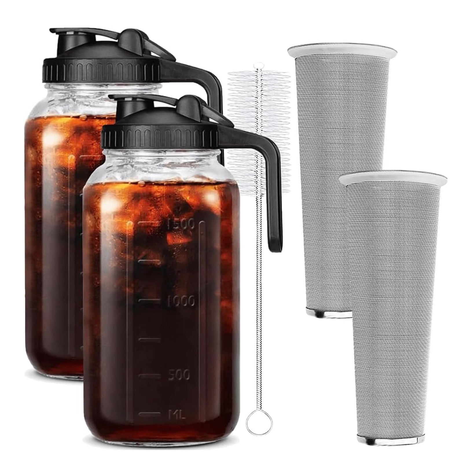 Set 2 capac borcan Mason cu maner, Axroad Mall, Carafa din sticla cu ...