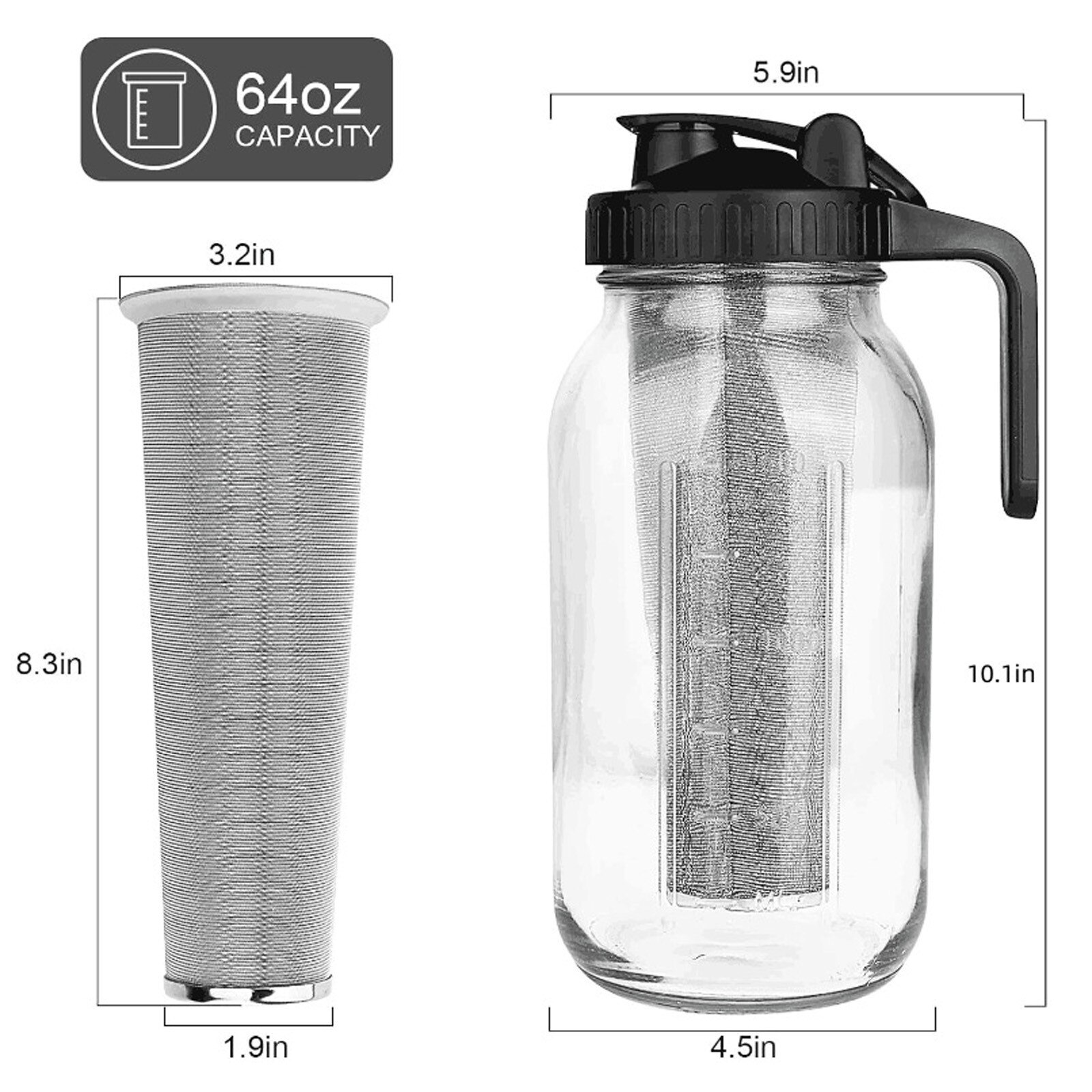 Set 2 capac borcan Mason cu maner, Axroad Mall, Carafa din sticla cu ...