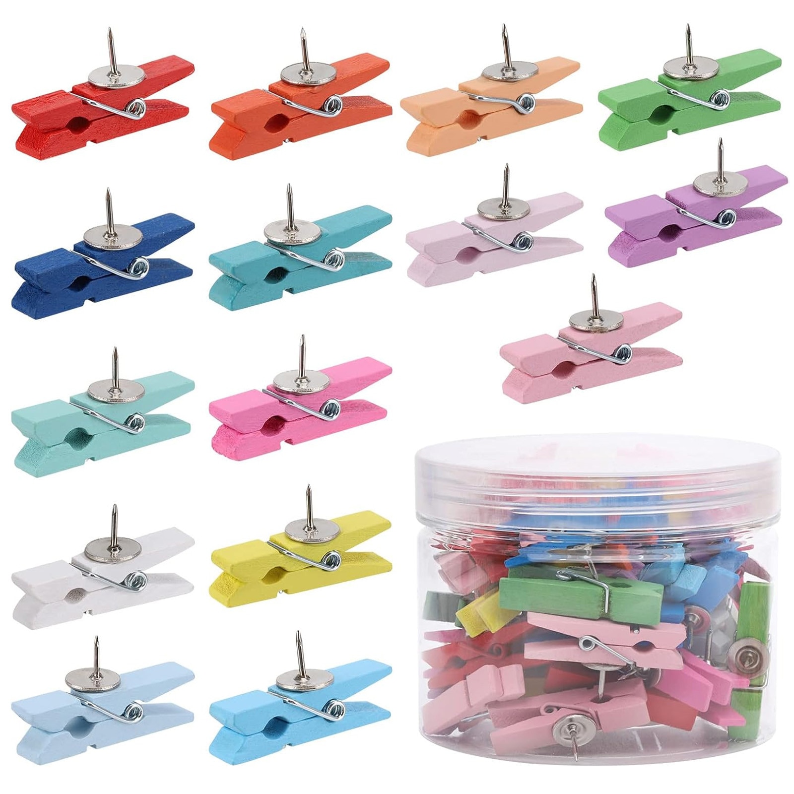 Set 50 de clipsuri colorate din lemn pentru decorarea tablourilor ...