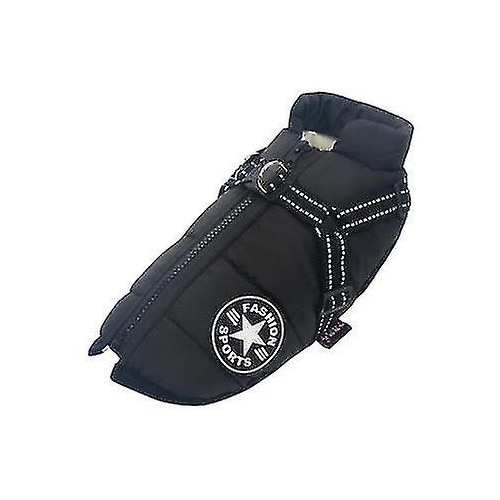Jacheta pentru caini cu ham, impermeabila, 2XL, neagra, pentru caini ...