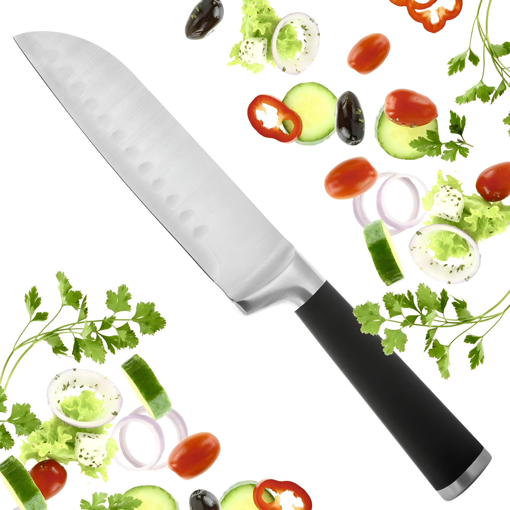 Japán Santoku konyhakés, Salestore.ro®, rozsdamentes acél, soft-touch ...