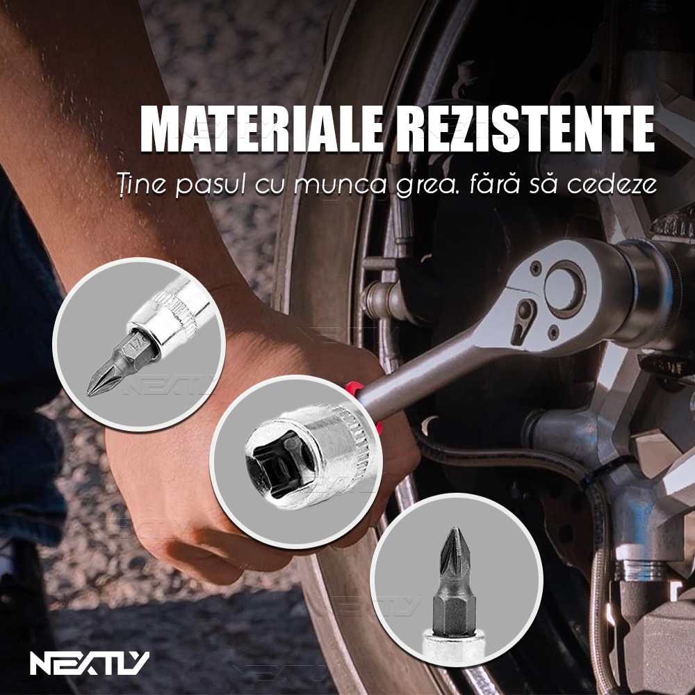 Trusa de scule cu 46 piese NEXTLY, surubelnita, clichet, tubulare, biti ...