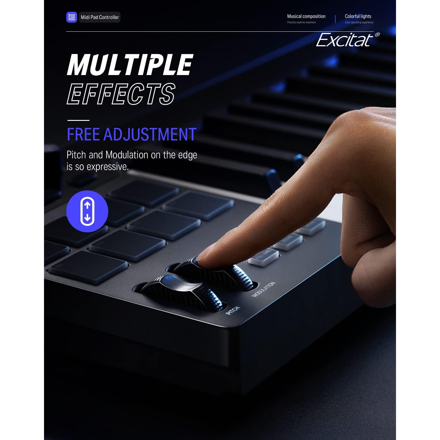 MIDI vezérlő, Excitat®, 25 billentyű, 8 megvilágított RGB pad ...