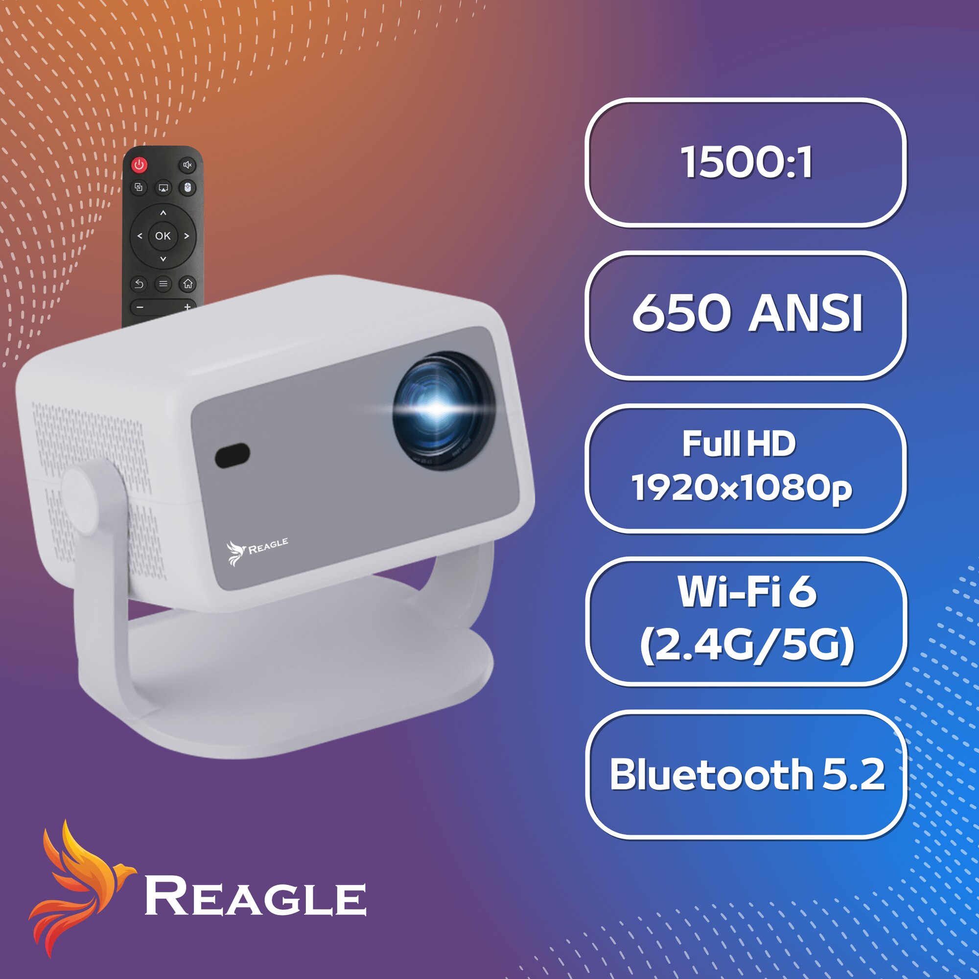 Videoproiector Smart Full HD 1080p 650 ANSI Wi-Fi 6 Bluetooth 5.2 ...