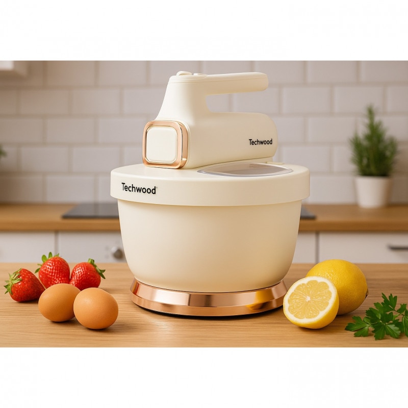 Mixer cu bol Techwood TMB-340, 500W, 6 viteze, 2x 3.5 l, Capac anti ...