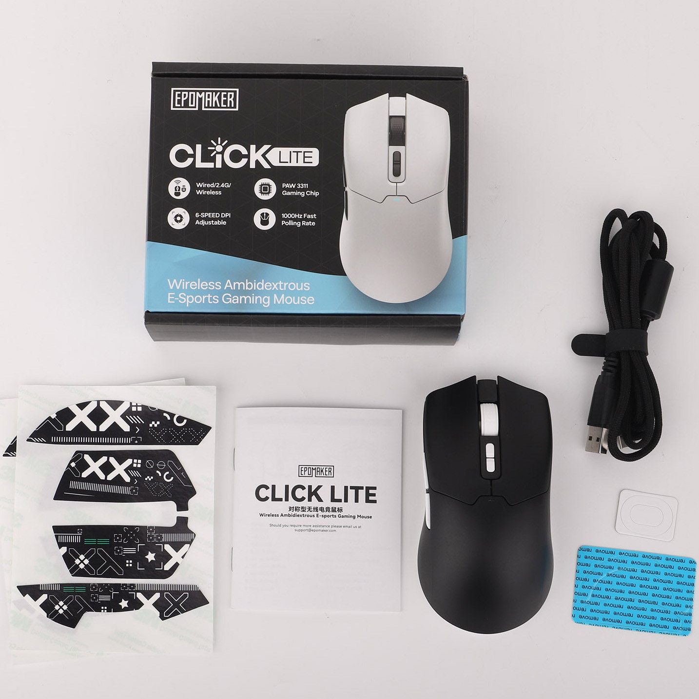 Mouse gaming wireless Epomaker Click Lite, 12000 DPI, Negru - eMAG.ro