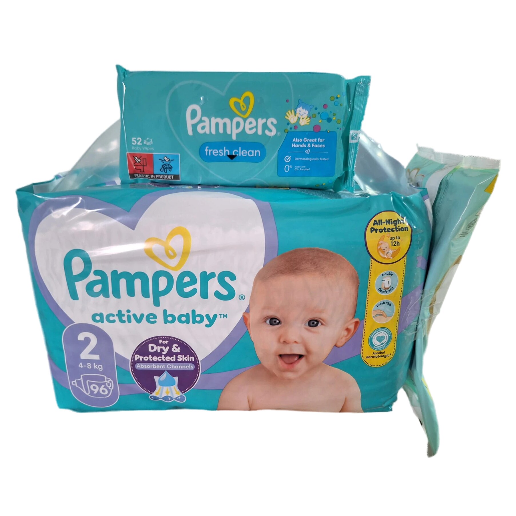 Scutece Pampers Active Baby Marimea 2 4-8kg 96buc +Servetele umede ...