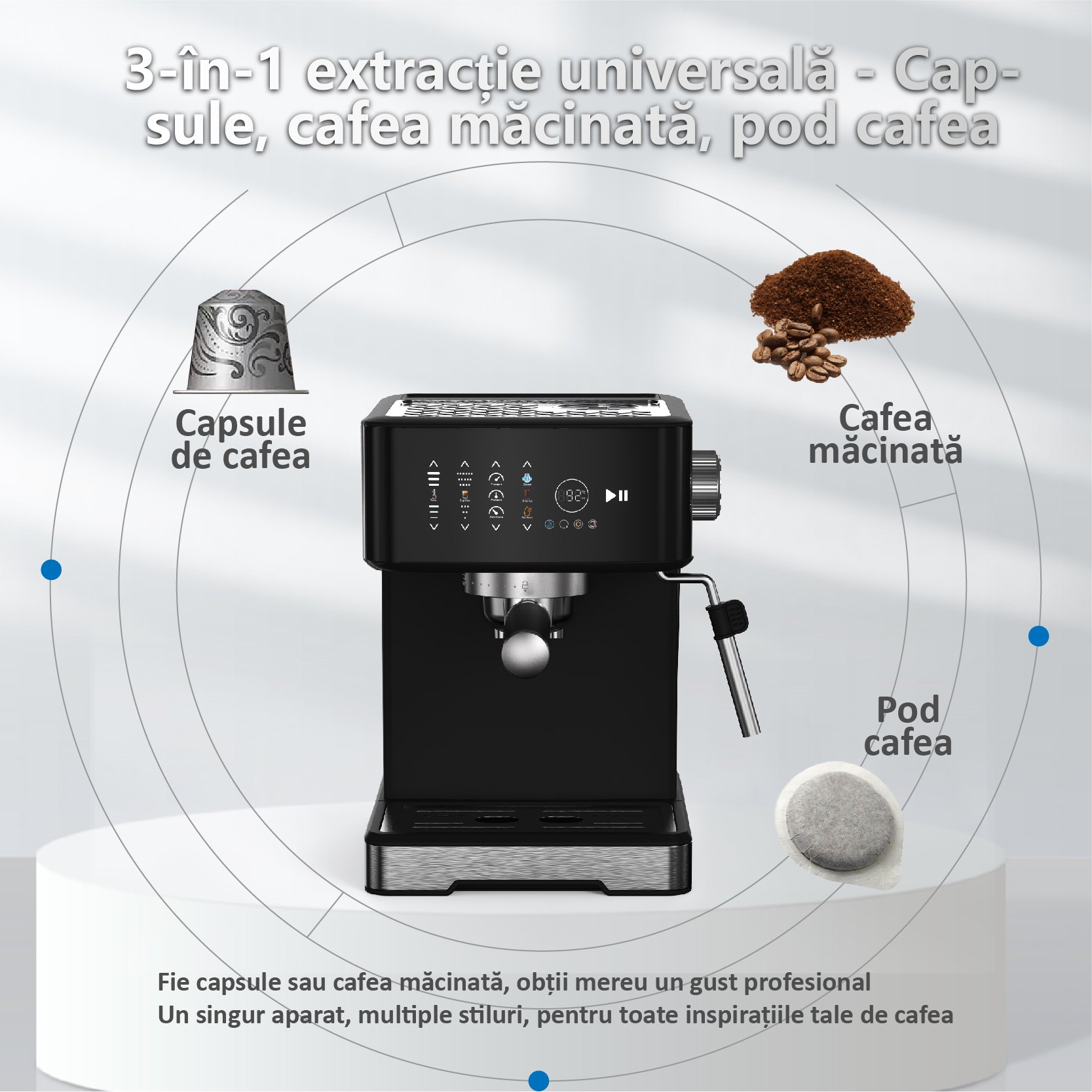 Espressor profesional 3 in 1, presiune 3 niveluri, 6 temperaturi & 6 ...