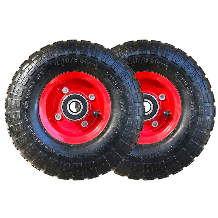 Set 2 roti cu camera, 3.50-4, 4.10-4, rulmenti 6204-2RS, ax 20mm, janta ...