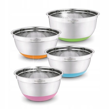 Set 4 boluri din inox cu baza antiderapanta, Konighoffer, 16x20x24x28cm ...