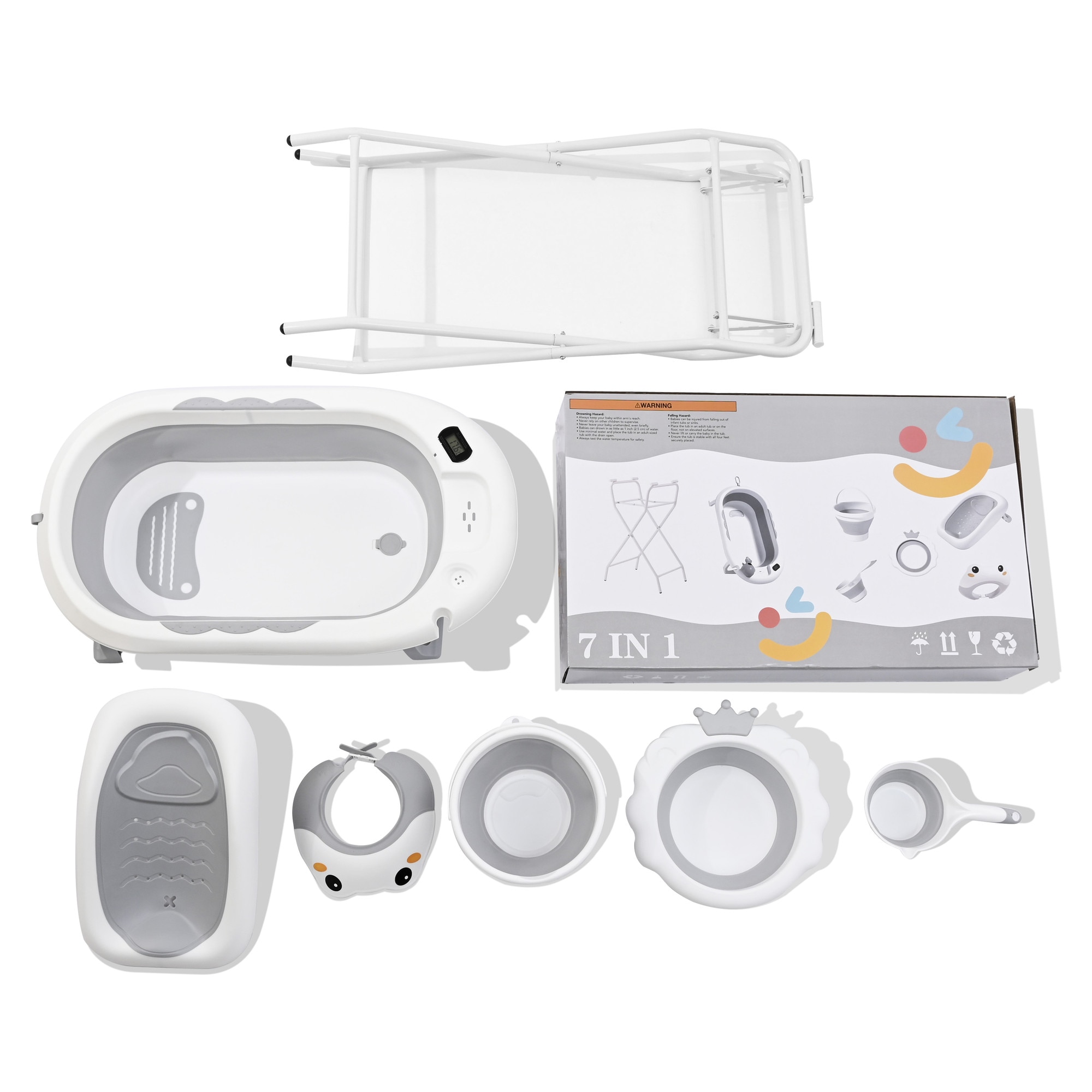 Пълен комплект за баня 7в1 SplashUP® Сгъваема термо ваничка за бебета ...