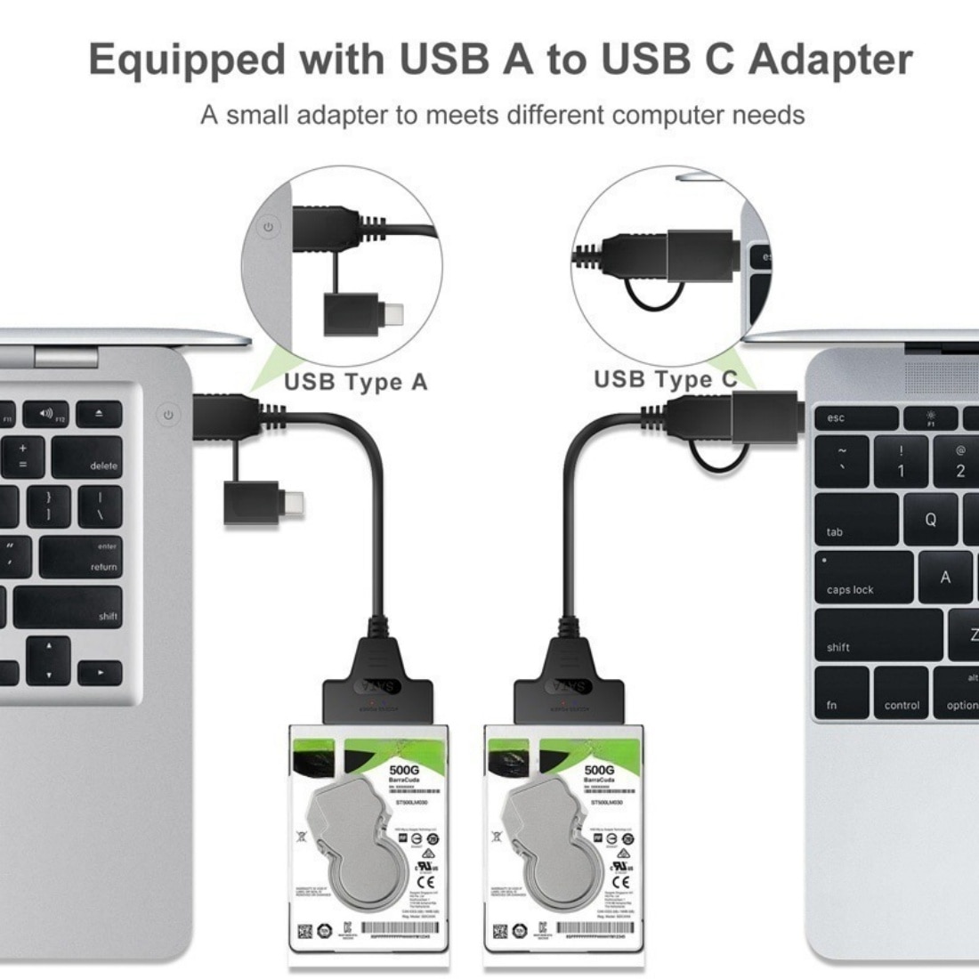 Adaptor HCUSR 2 in 1 SATA la USB 3.0 si Type-C cu capete duble, cablu ...