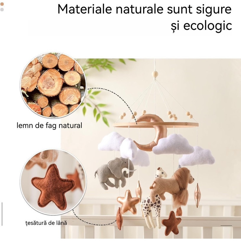 Carusel mobil pentru patut Bebelus, YSBER®, cu tematica animale, cu ...