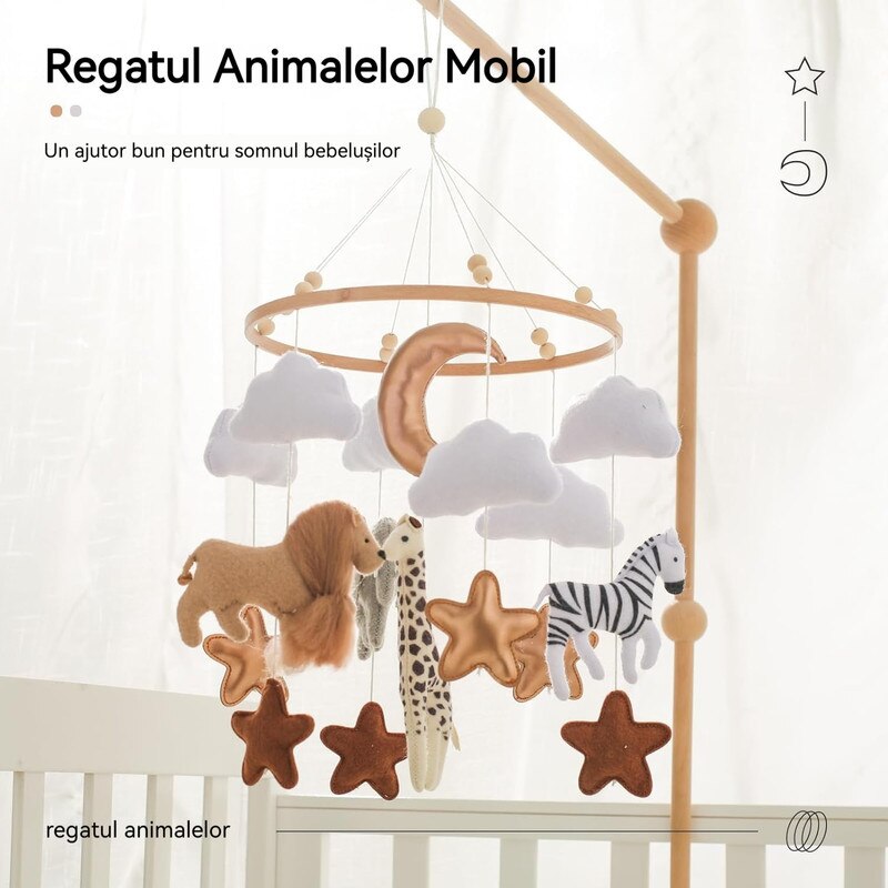Carusel mobil pentru patut Bebelus, YSBER®, cu tematica animale, cu ...