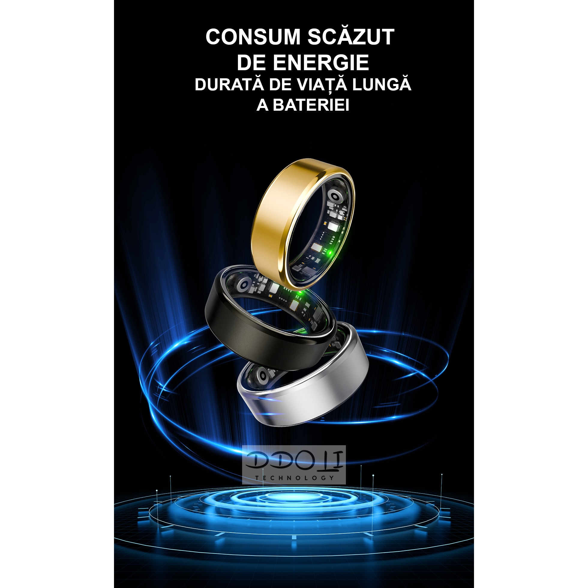 Inel smart ring inteligent, DDOLI, Gen2, ultra-usor, somn, pasi, ritm ...