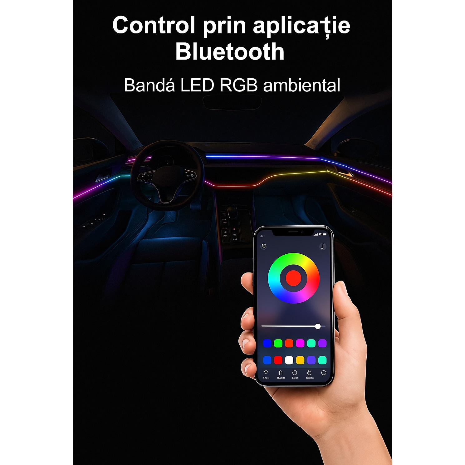 Lumini Ambientale LED Interior Auto Acrilice Ascunse 18-in-1 RGB, 64 ...