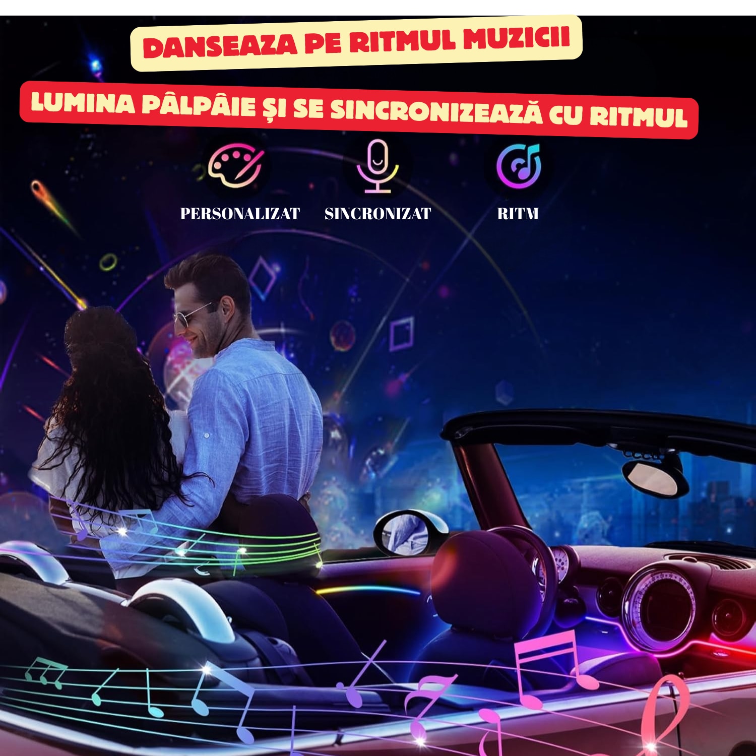 Lumini Ambientale LED Interior Auto Acrilice Ascunse 18-in-1 RGB, 64 ...