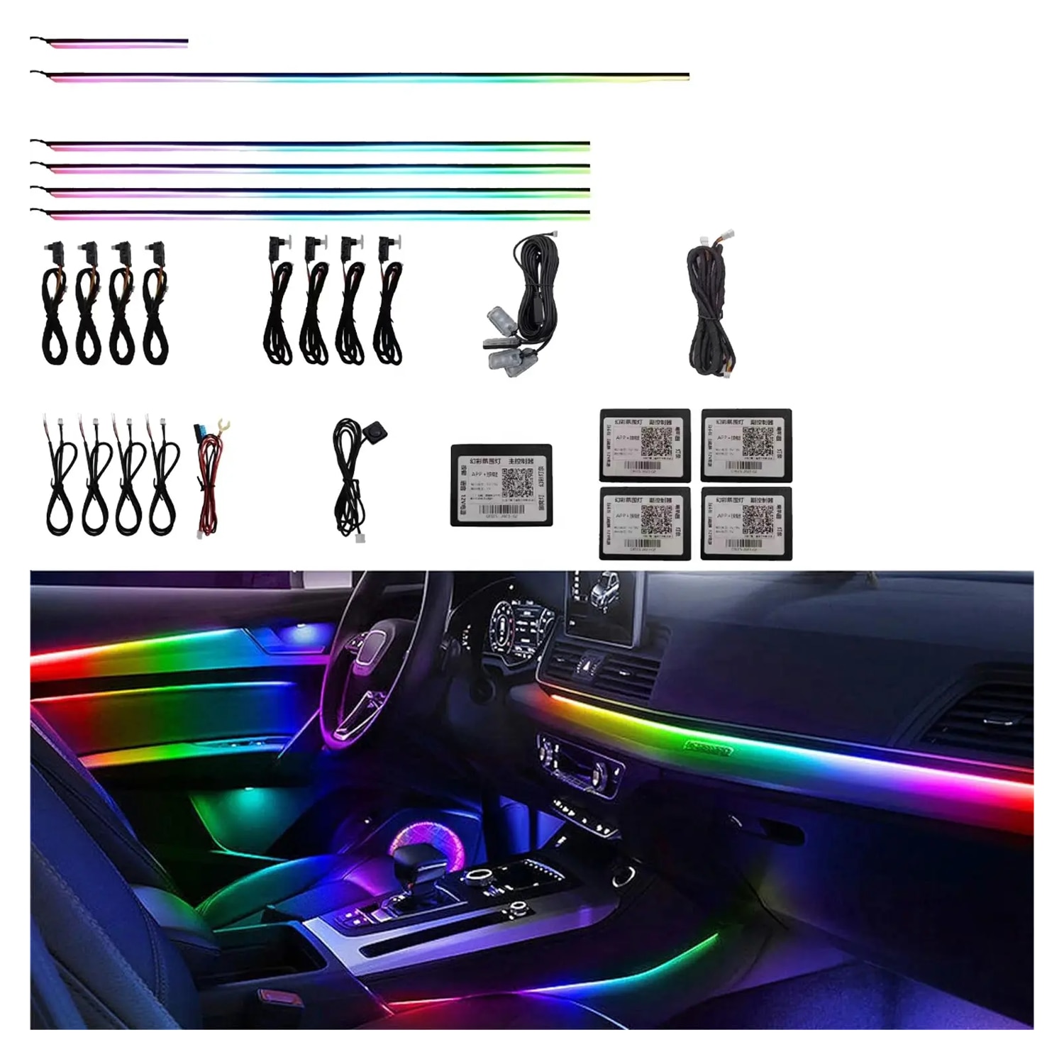 Lumini Ambientale LED Interior Auto Acrilice Ascunse 18-in-1 RGB, 64 ...
