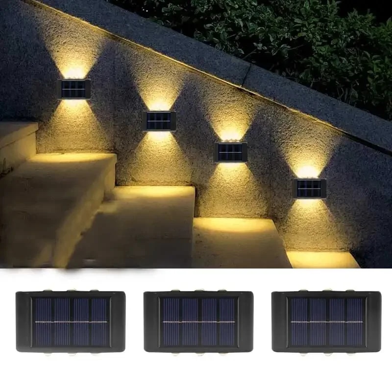 Set 2 Lampi solare LED pentru exterior cu 6 LED-uri de lumina calda ...