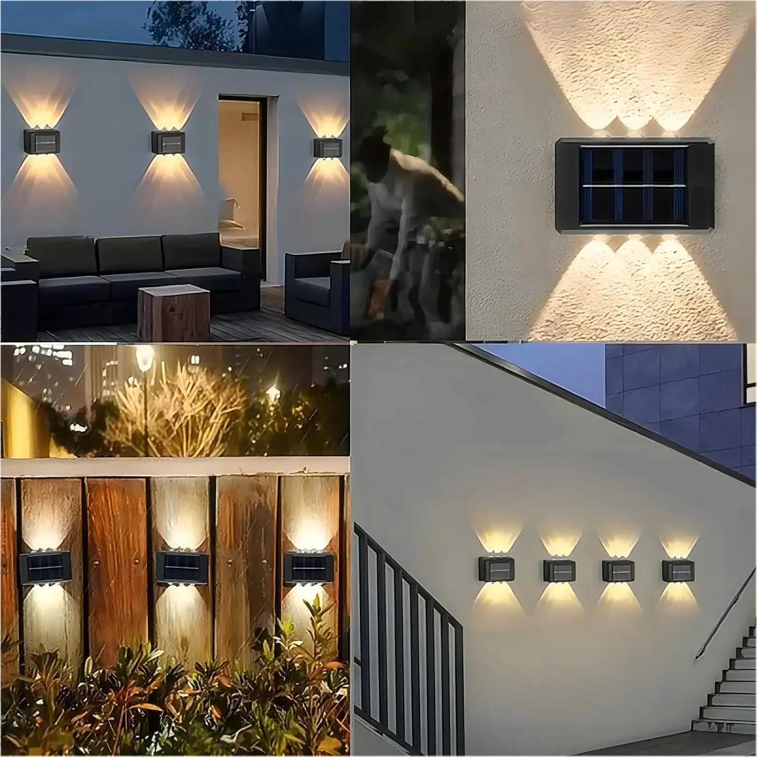 Set 2 Lampi solare LED pentru exterior cu 6 LED-uri de lumina calda ...