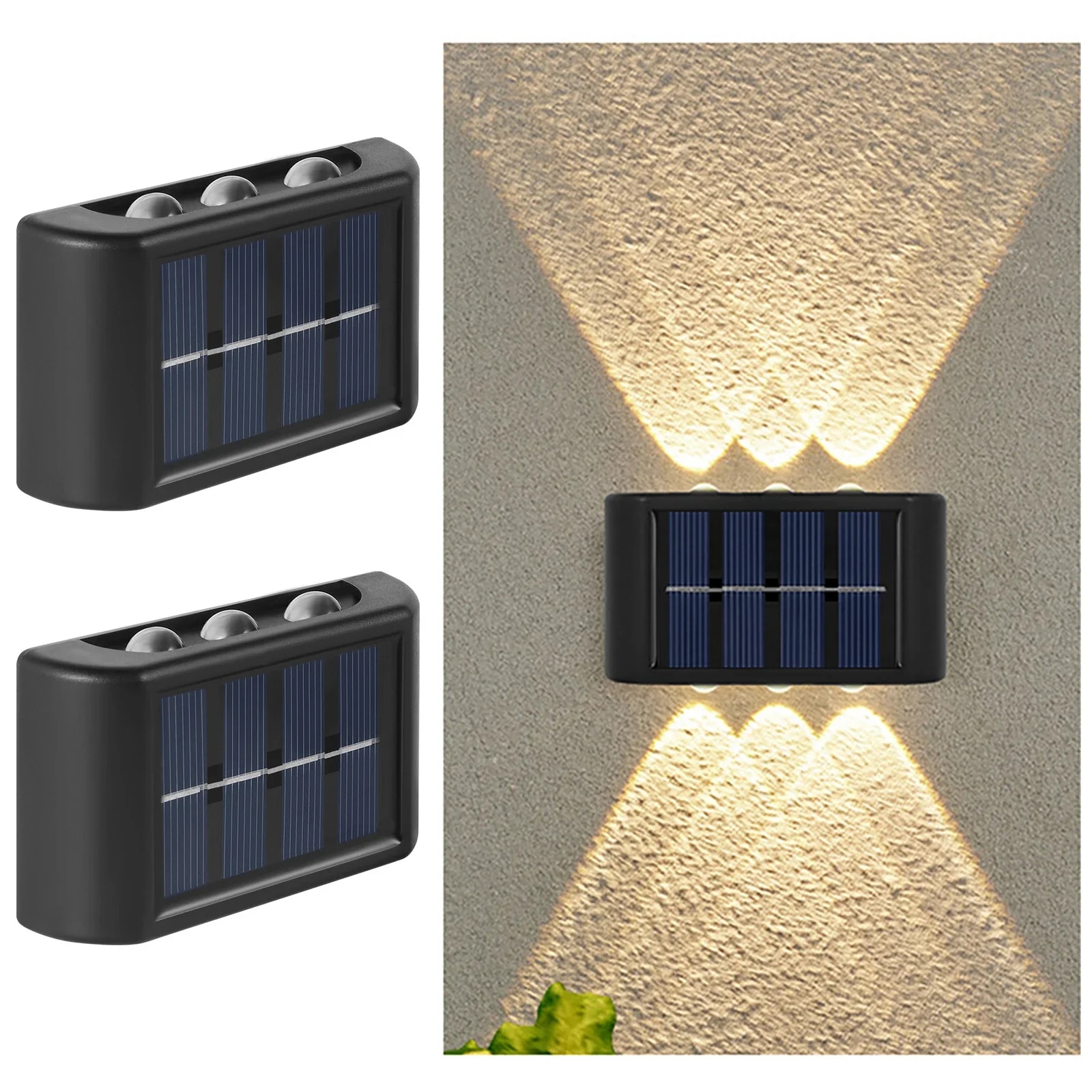 Set 2 Lampi solare LED pentru exterior cu 6 LED-uri de lumina calda ...
