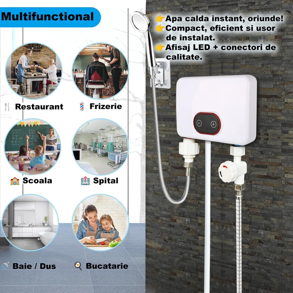 Incalzitor Electric, Instant apa calda, pentru Dus si Chiuveta, 3500W ...