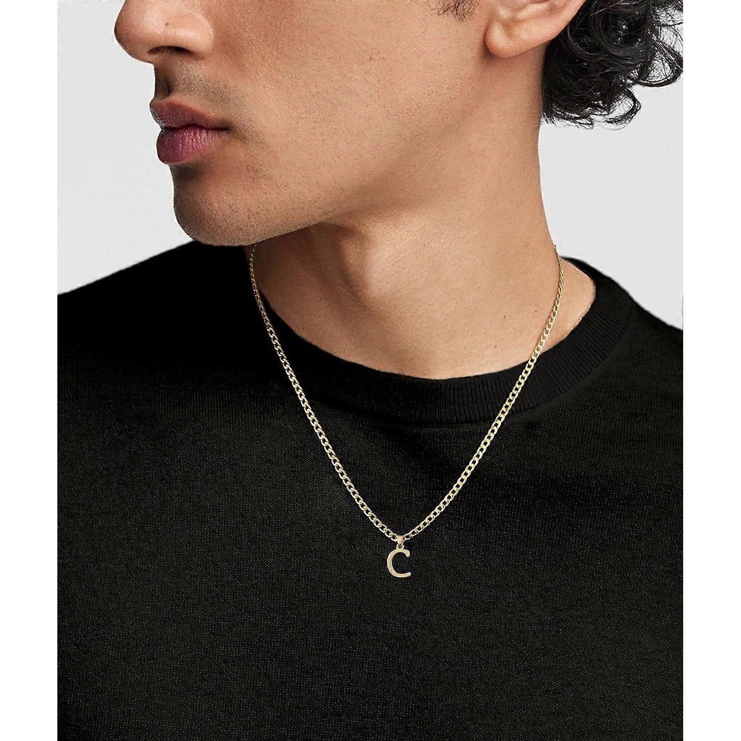 Colier cu Pandantiv Litera C pentru Barbati, Aur 18k, Latime 4mm ...