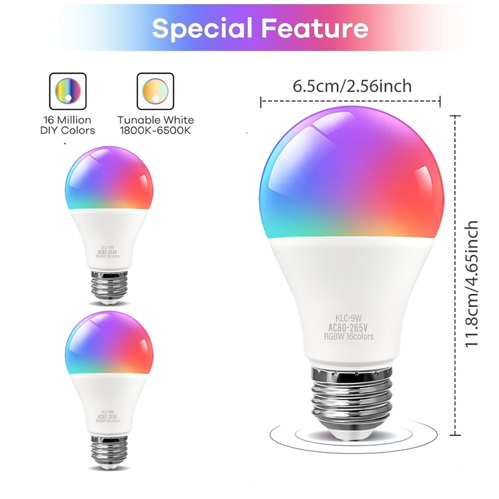 2pc Colorate Smart Remote Control Bec RGB + W, 16 Lumina de schimbare a ...
