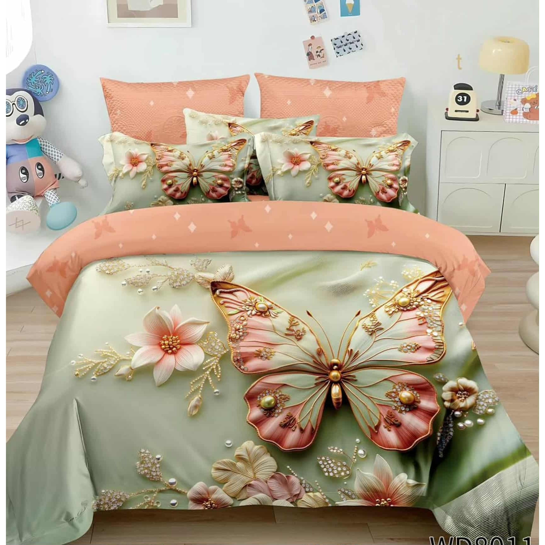 Set Lenjerie de pat 5D Flori si Fluturi, Finet Premium, multicolor ...