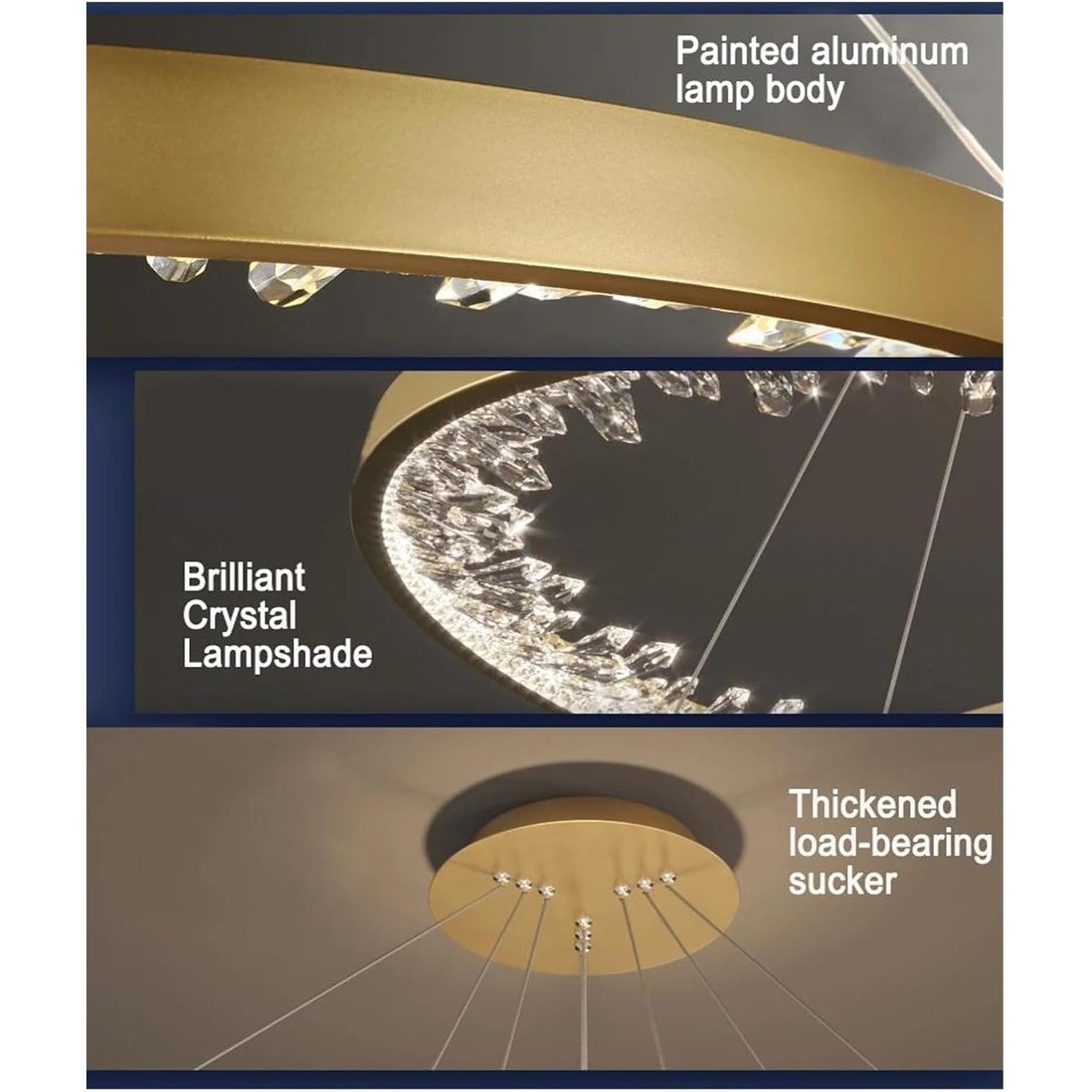 Lustra LED suspendata cu telecomanda, Cristale K9, 85W, 2 Cerc, lumina ...