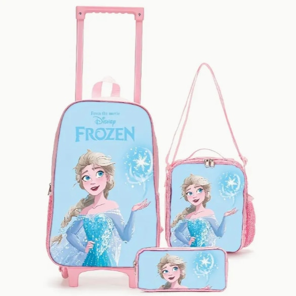 Set ghiozdan tip troller pentru fetite cu imprimeu Elsa Frozen, geanta ...