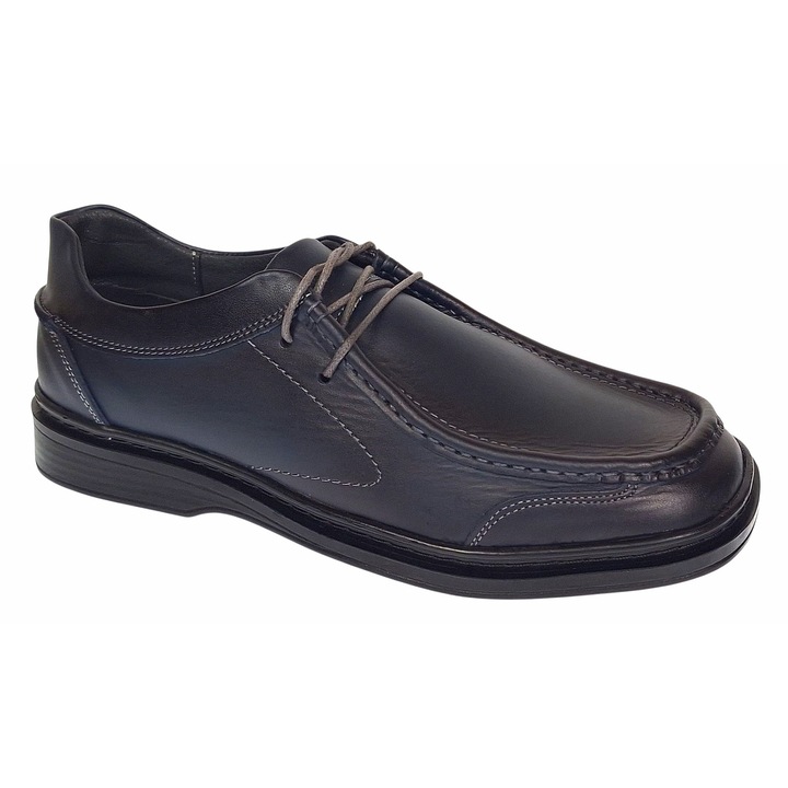 Pantofi casual barbati din piele naturala pe calapod lat - Bleumarin ...