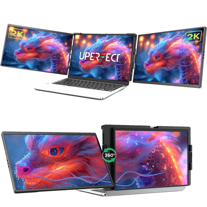 Extensor ecran triplu, 14 inch, rezolutie QHD, 2560x1440, portabil ...