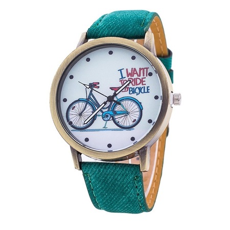 Ceas dama, model cu bicicleta, casual fashion style, curea verde - eMAG.ro