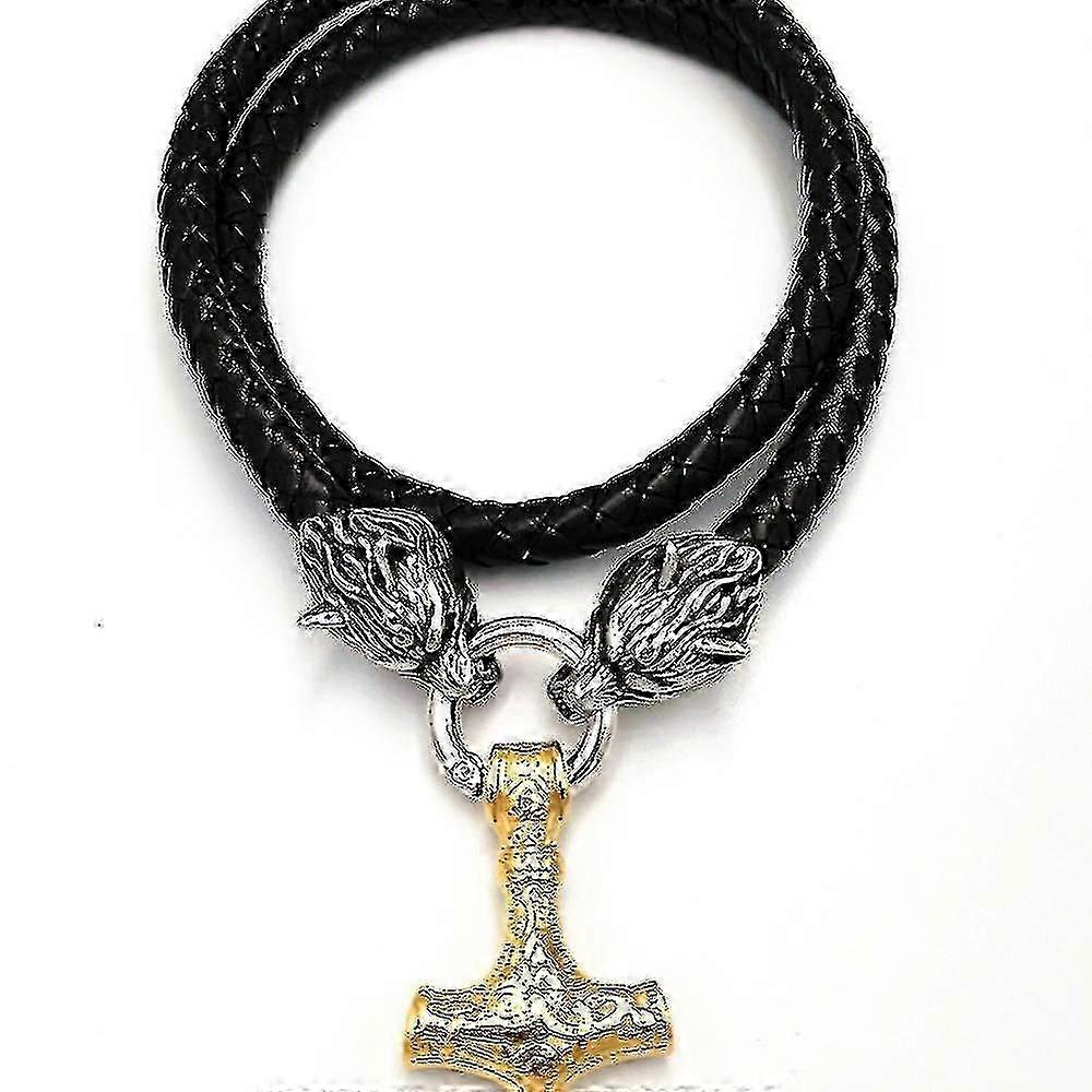 Pandantiv Thor cu cap de lup viking, inox, lant din piele, bijuterii ...