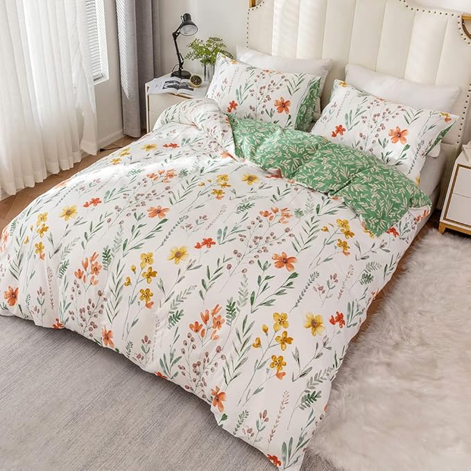 Lenjerie de pat CANNOA,220x240 bumbac, imprimeu floral multicolor, husa ...