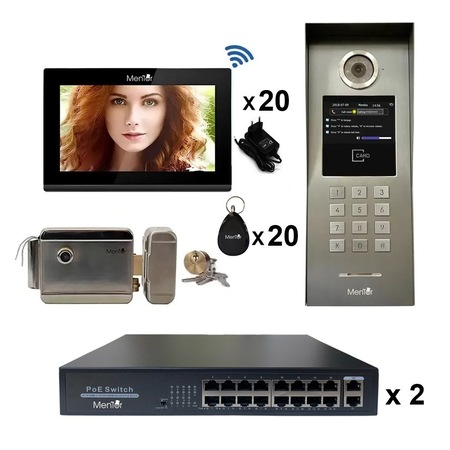 Kit Interfon Video IP Smart Wireless, WiFi Mentor SYKT039 pentru 20 ...
