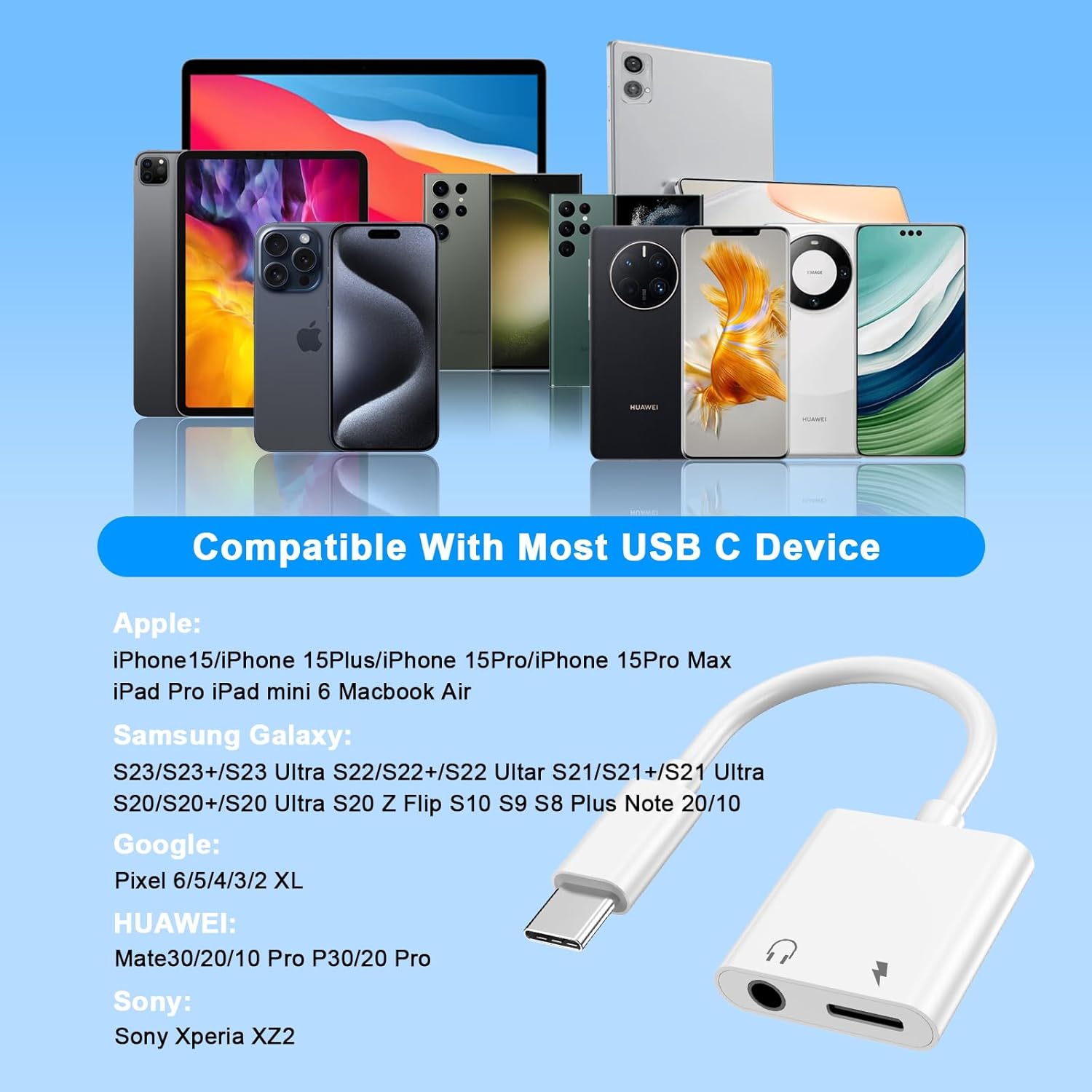 Adaptor pentru casti, Mingzhi®，Cell phone adapters， 2 in 1 USB C la 3,5 ...